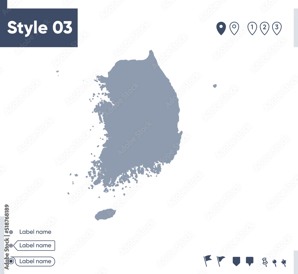 South Korea - map isolated on white background. Outline map. Vector map ...