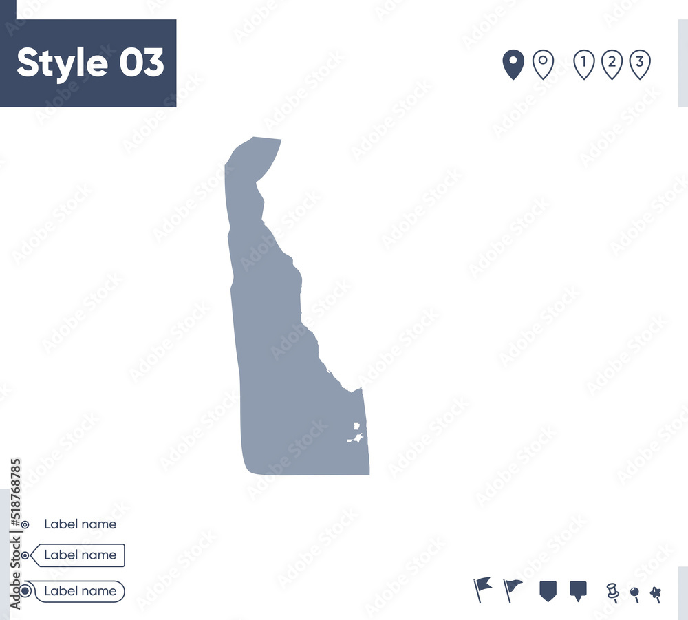 Delaware, USA - map isolated on white background. Outline map. Vector ...