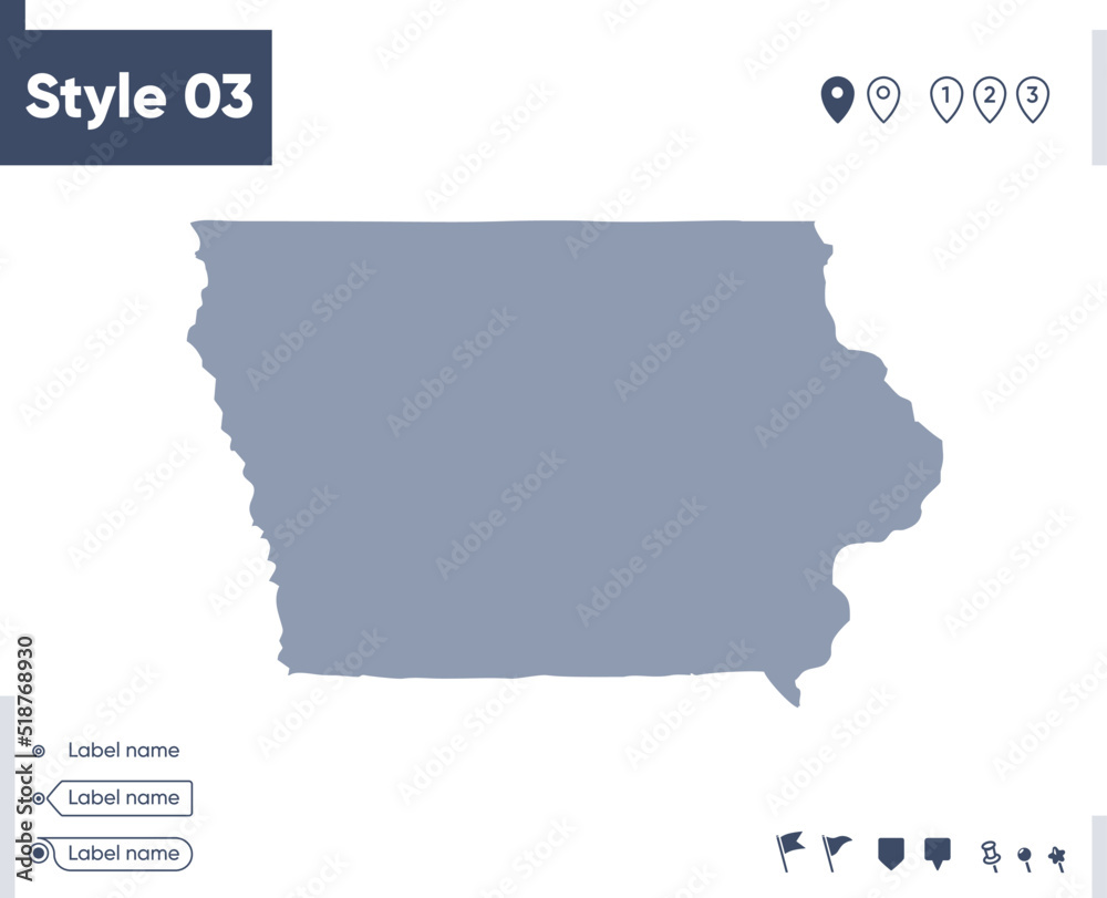 Iowa, USA - map isolated on white background. Outline map. Vector map ...