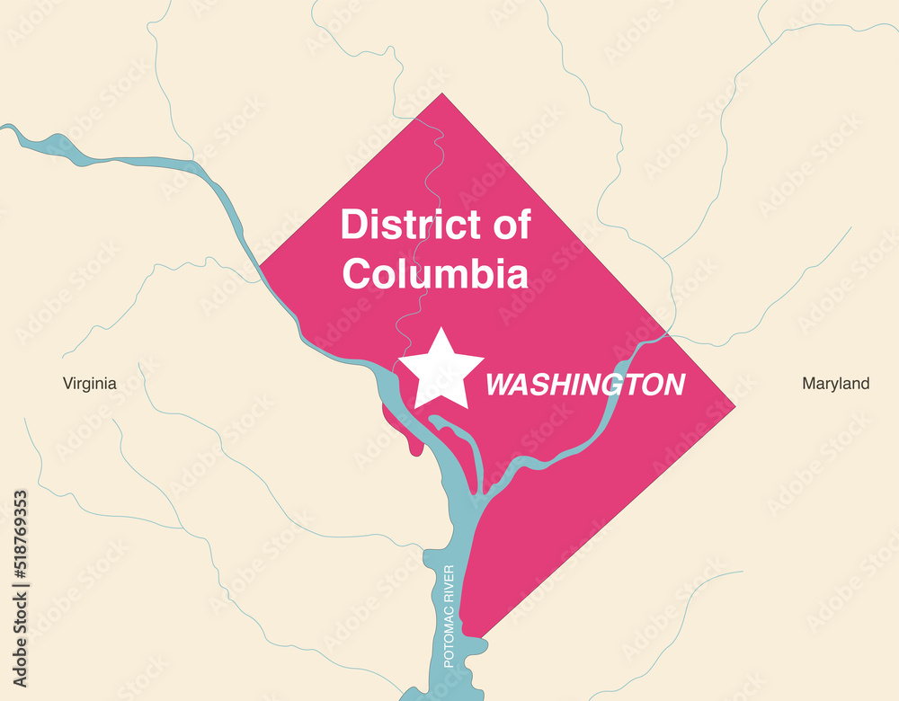 Washington, District of Columbia vector map with neighbouring states ...