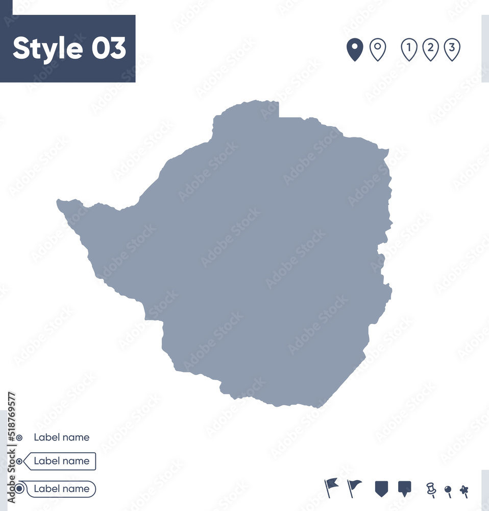 Zimbabwe - map isolated on white background. Outline map. Vector map ...