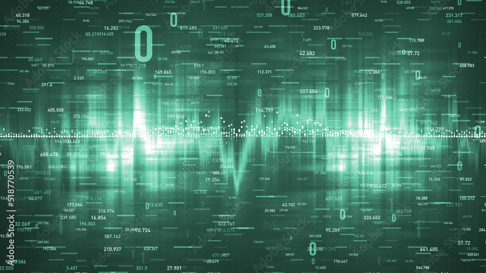 Flowing number one and zero text in binary code format in technology ...