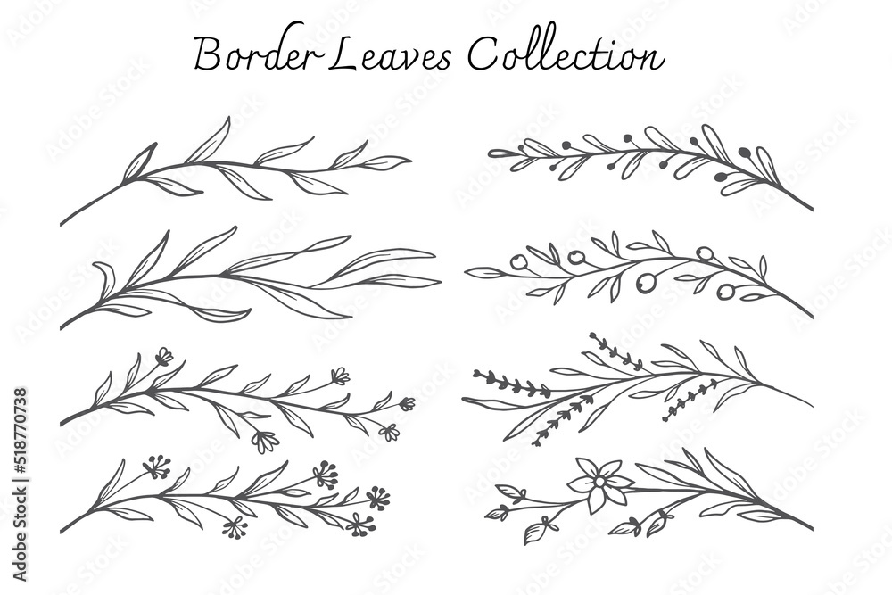 set of border leaves collection hand drawn Stock Vector | Adobe Stock