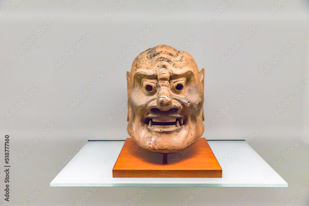 TOKYO, JAPAN - JUL 23, 2022: Gigaku mask of the Horyu-ji Treasures at ...