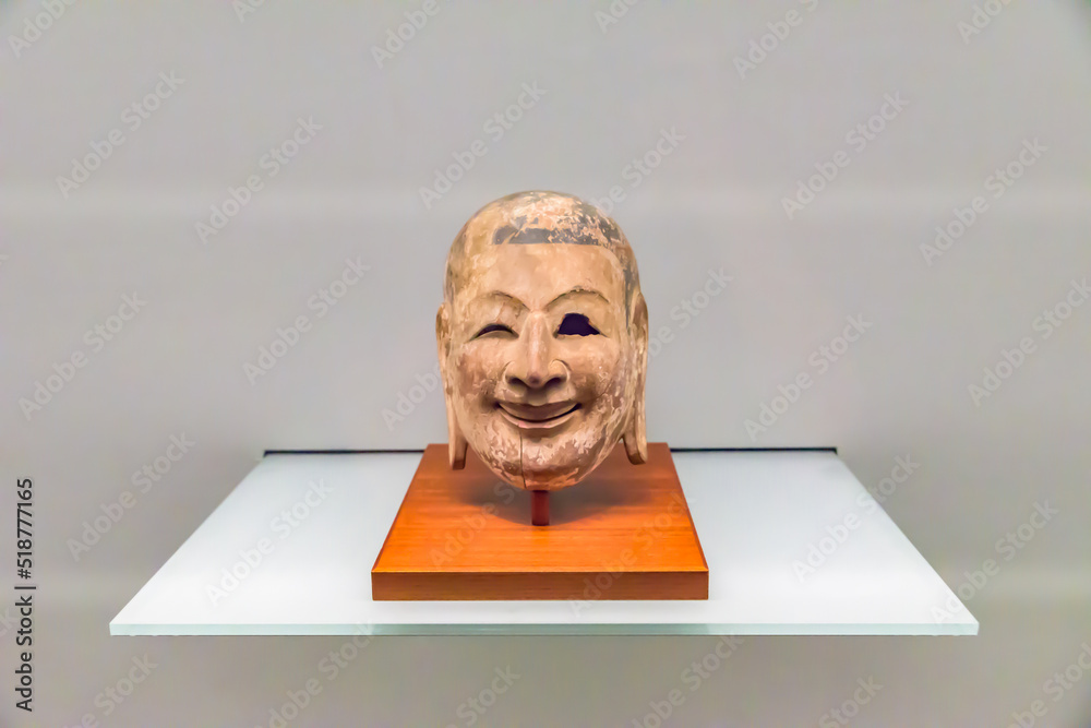 TOKYO, JAPAN - JUL 23, 2022: Gigaku mask of the Horyu-ji Treasures at ...