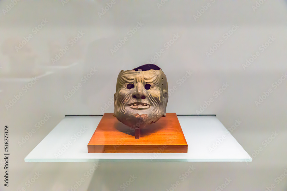 TOKYO, JAPAN - JUL 23, 2022: Gigaku mask of the Horyu-ji Treasures at ...