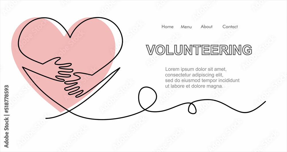 Continuous one line drawing of volunteering hands with heart ...