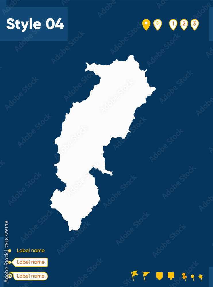 Chhattisgarh, India - map isolated on blue background. Outline map ...