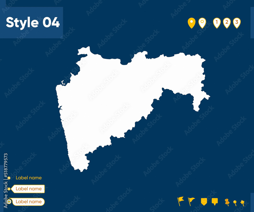 Maharashtra, India - map isolated on blue background. Outline map ...