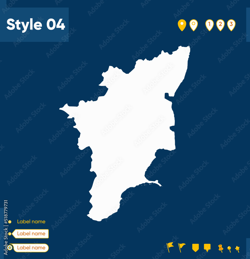 Tamil Nadu, India - map isolated on blue background. Outline map ...