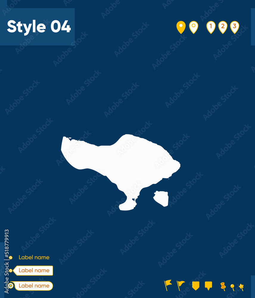 Bali, Indonesia - map isolated on blue background. Outline map. Vector ...