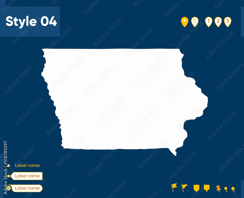 Iowa, USA - map isolated on blue background. Outline map. Vector map ...