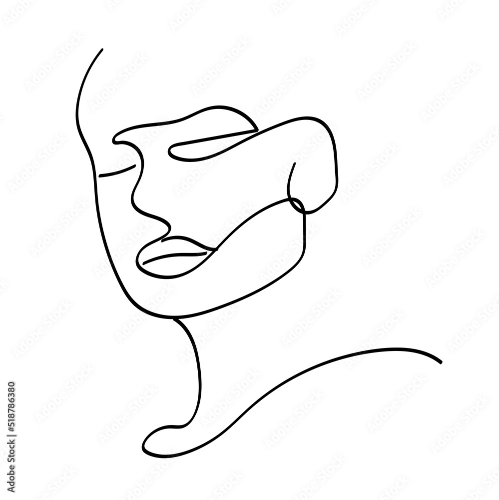 ภาพประกอบสต็อก Asian men continuous line portrait. Abstract one line ...