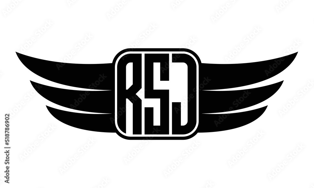 RSJ three Letter Wings Flying Initial wing symbol minimalist creative ...