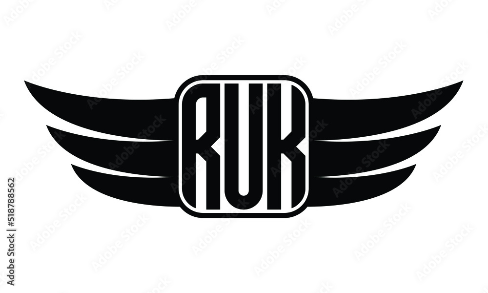 RUK three Letter Wings Flying Initial wing symbol minimalist creative ...
