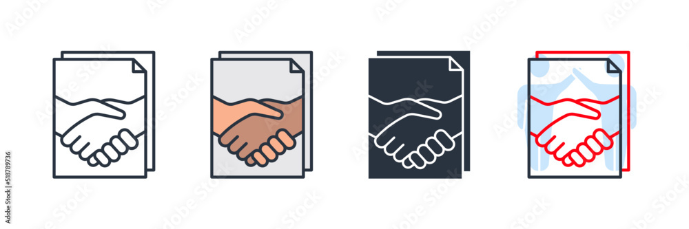 contract icon logo vector illustration. Business contract handshake ...