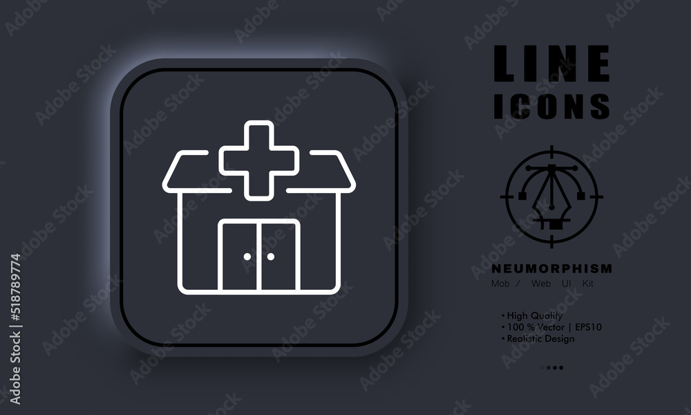 Hospital line icon. Building with a cross, clinic, treatment, patients ...