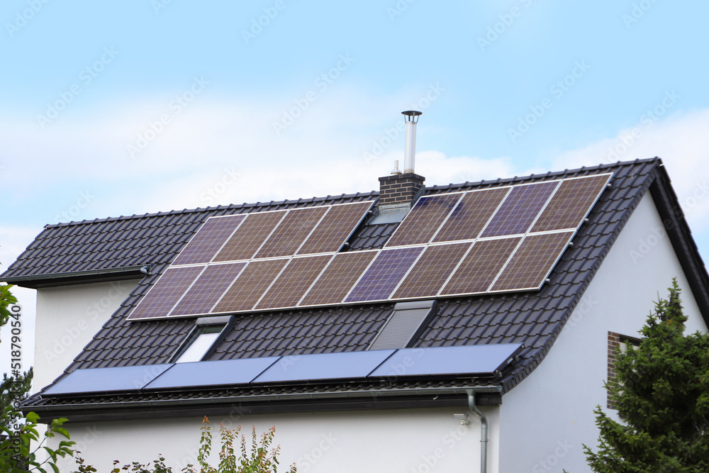 A solar roof on a family home in Berlin, Germany Stock-Foto | Adobe Stock