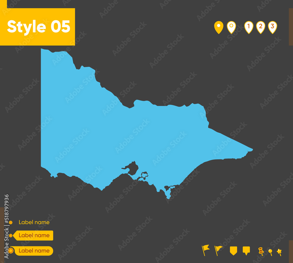 Victoria, Australia - map isolated on gray background. Outline map ...