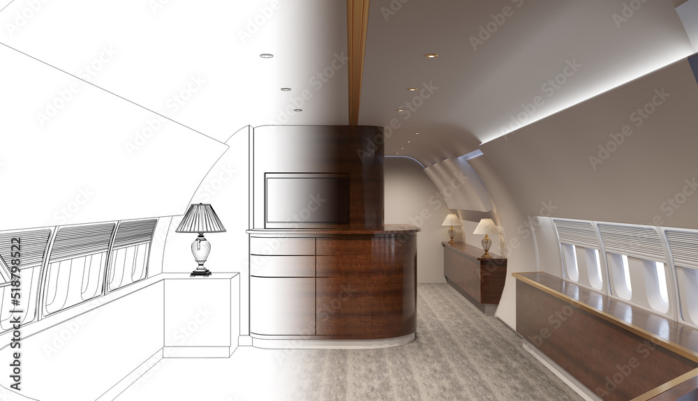 3d visualization of the VIP cabin of a business class aircraft, 3d ...