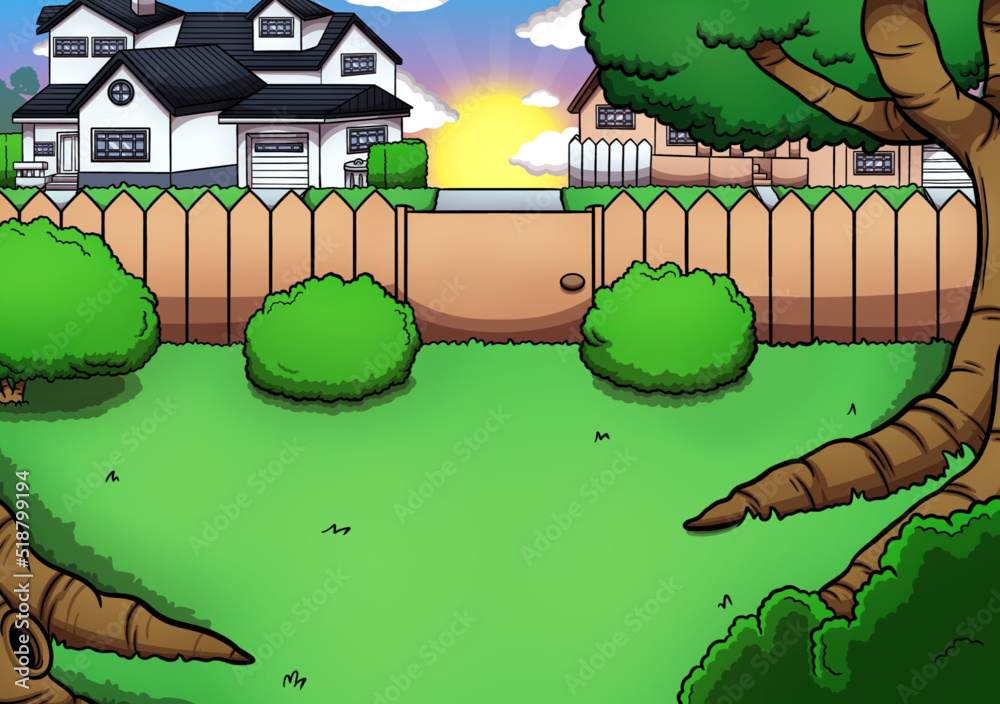 Vetor do Stock: Cartoon backyard. Vector clip art illustration with ...