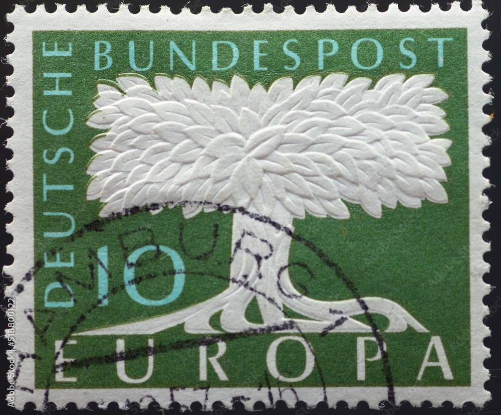 GERMANY - CIRCA 1957: a postage stamp from GERMANY, showing a stylized ...