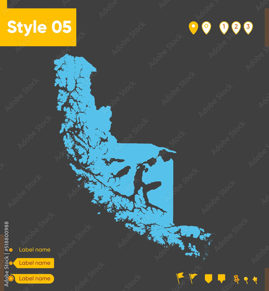 Magallanes, Chile - map isolated on gray background. Outline map ...