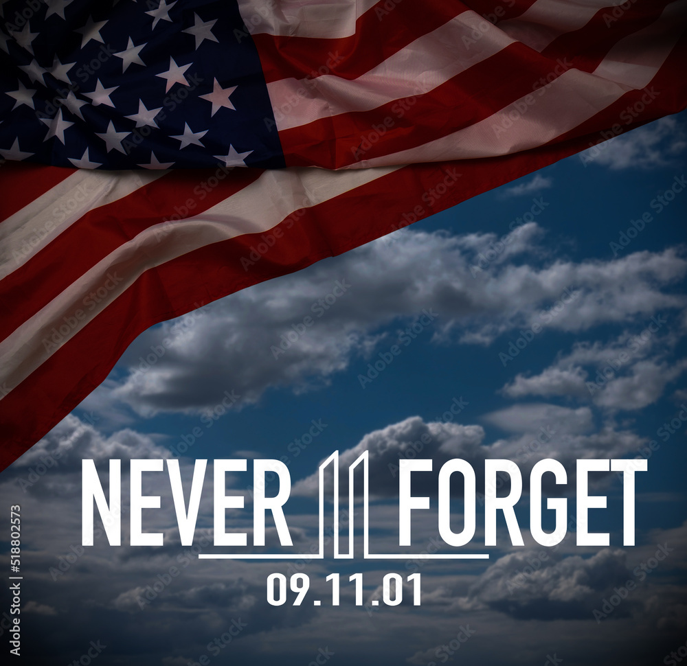 Text Never Forget 9.11 with United States flag Stock Photo | Adobe Stock