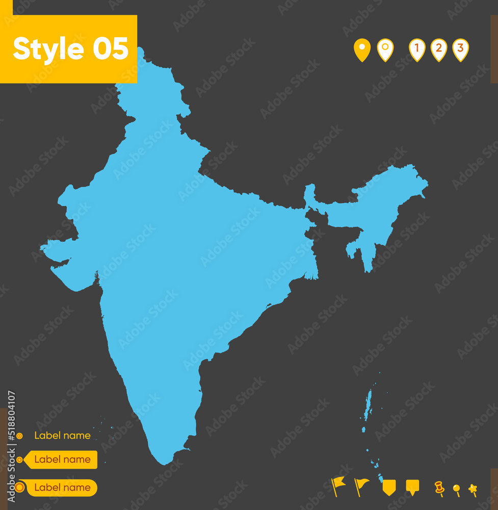 India - map isolated on gray background. Outline map. Vector ...