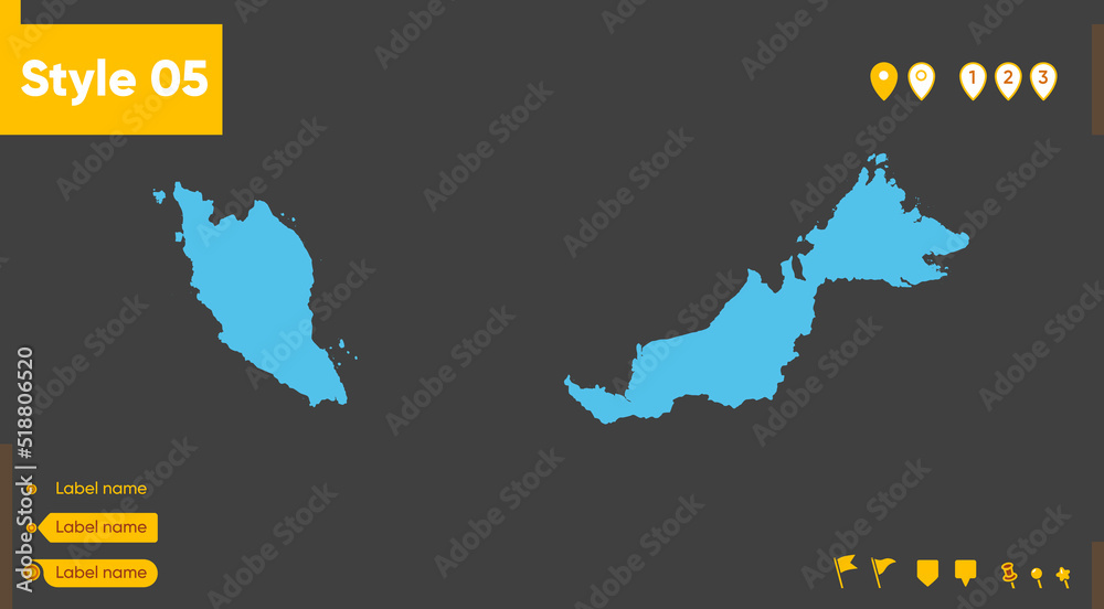 Malaysia - map isolated on gray background. Outline map. Vector ...