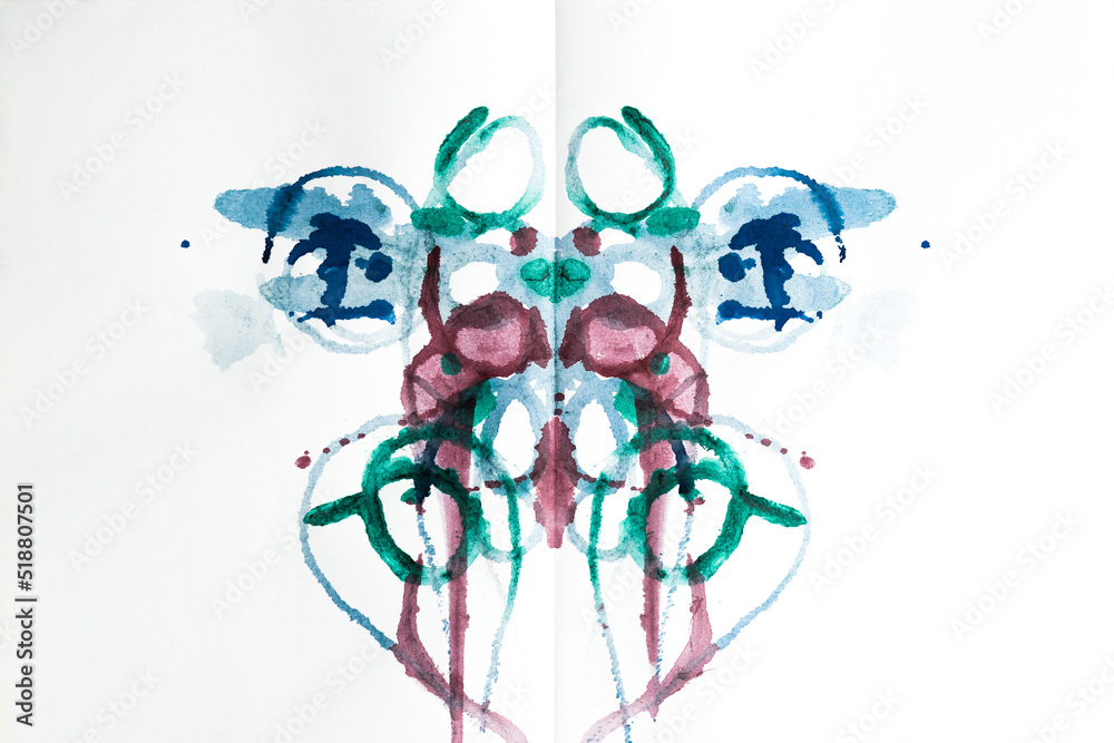 Abstract ink blot test used in psychoanalysis. Colorful symmetric ...