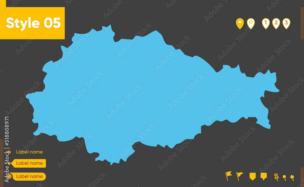 Kursk Region, Russia - map isolated on gray background. Outline map ...