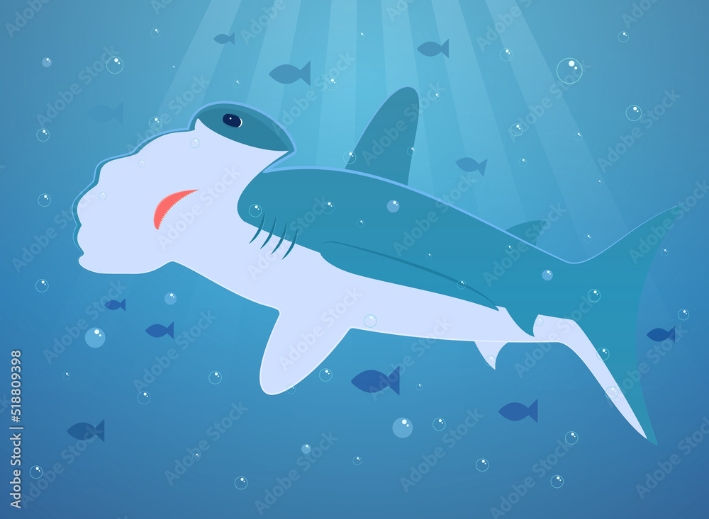 Hammerhead fish among other fish in the depths of the ocean, which ...