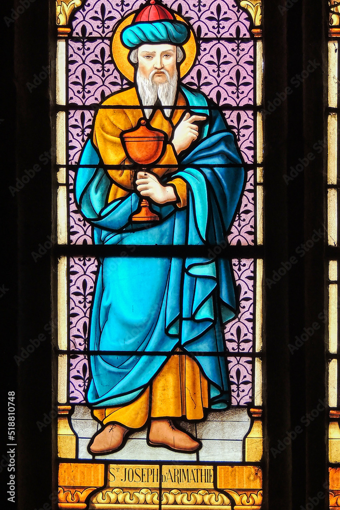 Ploumilliau (Plouilio), France. Stained glass window depicting Saint ...