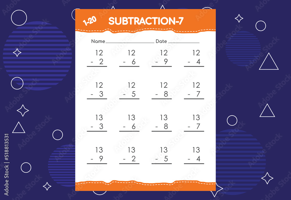 Subtraction worksheet for kids. Educational math activities worksheet ...