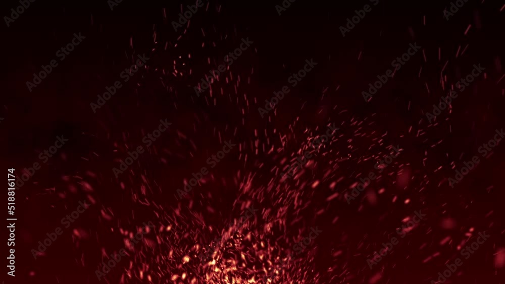 Burning red hot sparks and embers background animation. Fiery glowing ...
