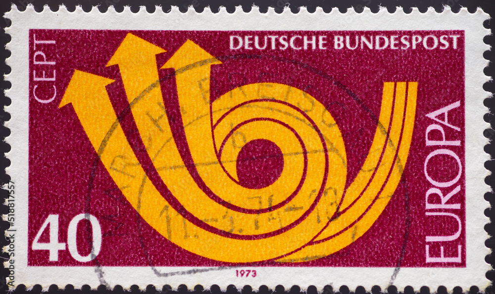 GERMANY - CIRCA 1973: a postage stamp from GERMANY, showing a stylized ...
