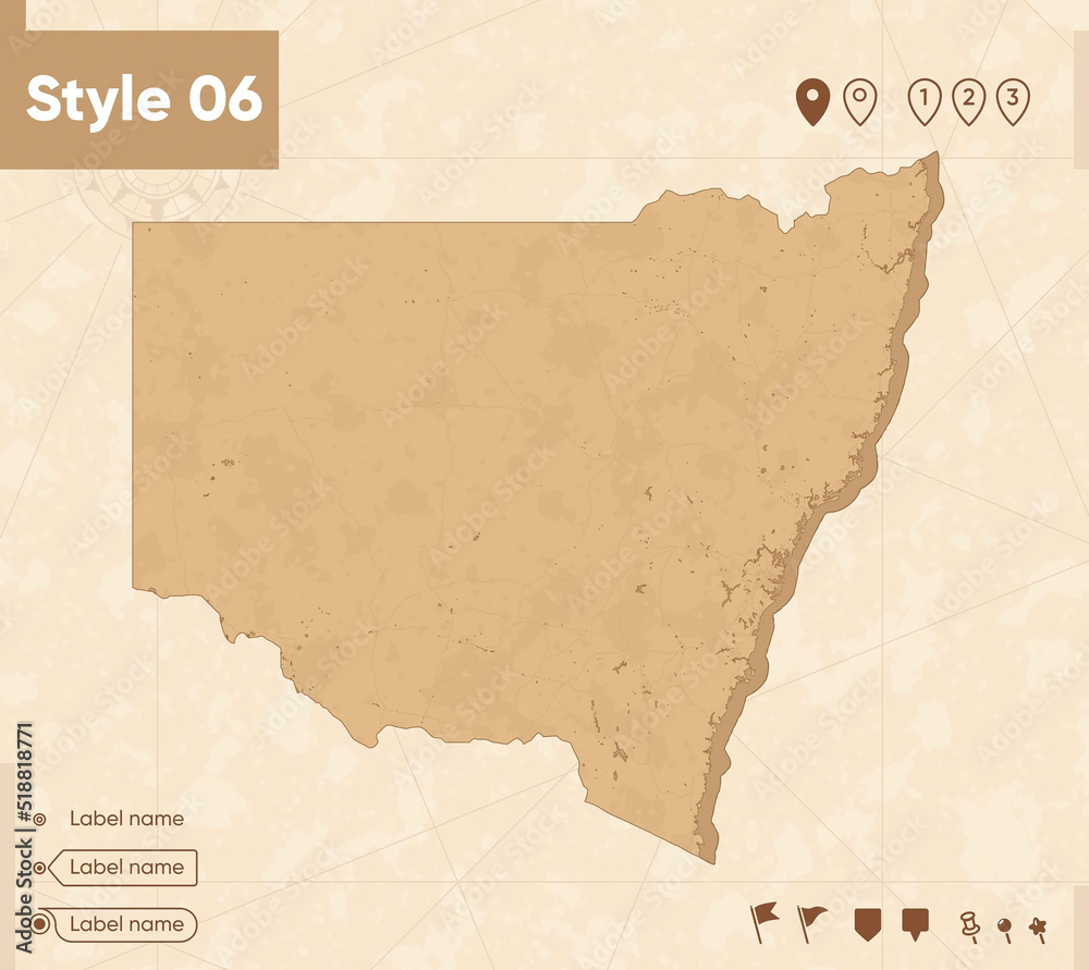 New South Wales, Australia - map in vintage style, retro style map ...