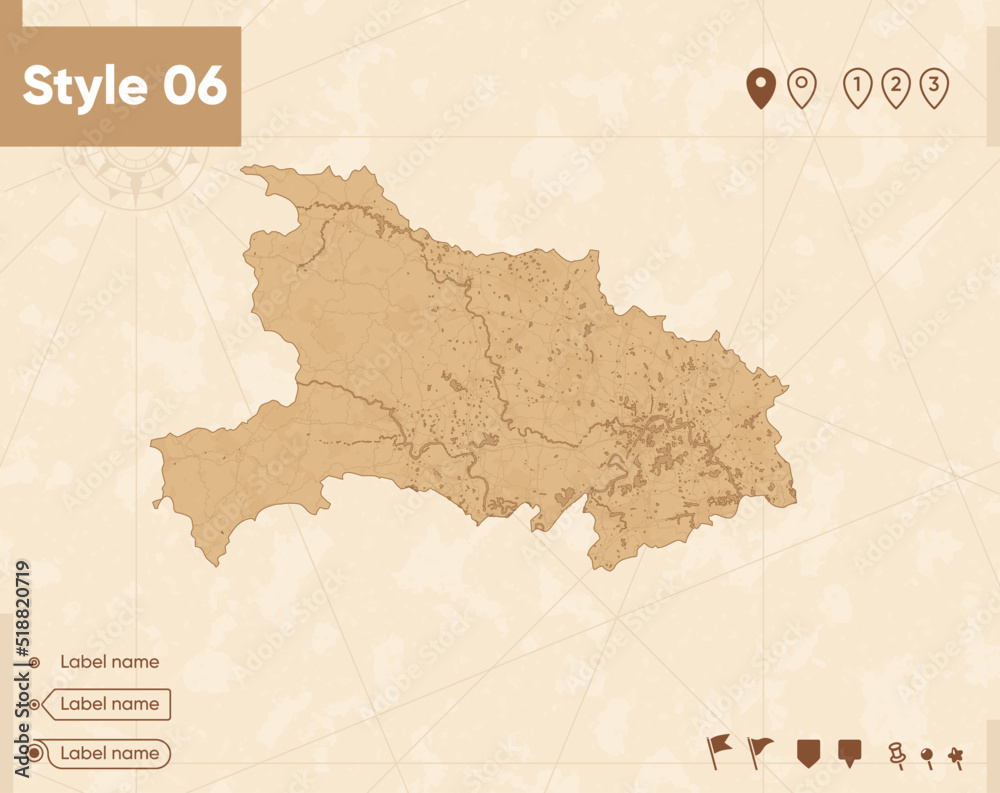 Hubei, China - map in vintage style, retro style map, sepia, vintage ...