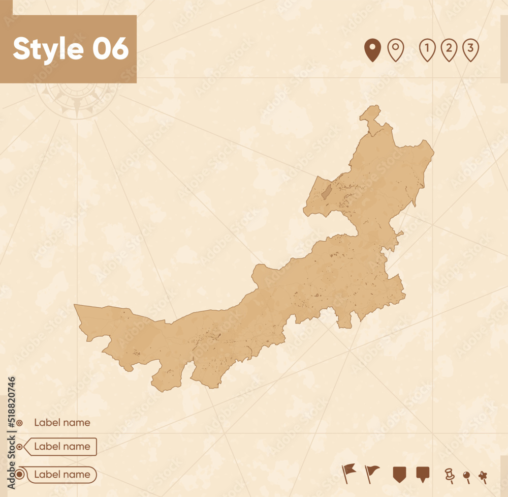 Inner Mongolia, China - map in vintage style, retro style map, sepia ...