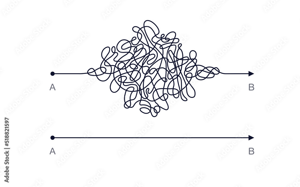 Chaos and simple way from point A to B. Business metaphor. Searching ...