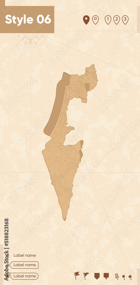 Israel - map in vintage style, retro style map, sepia, vintage. Vector ...