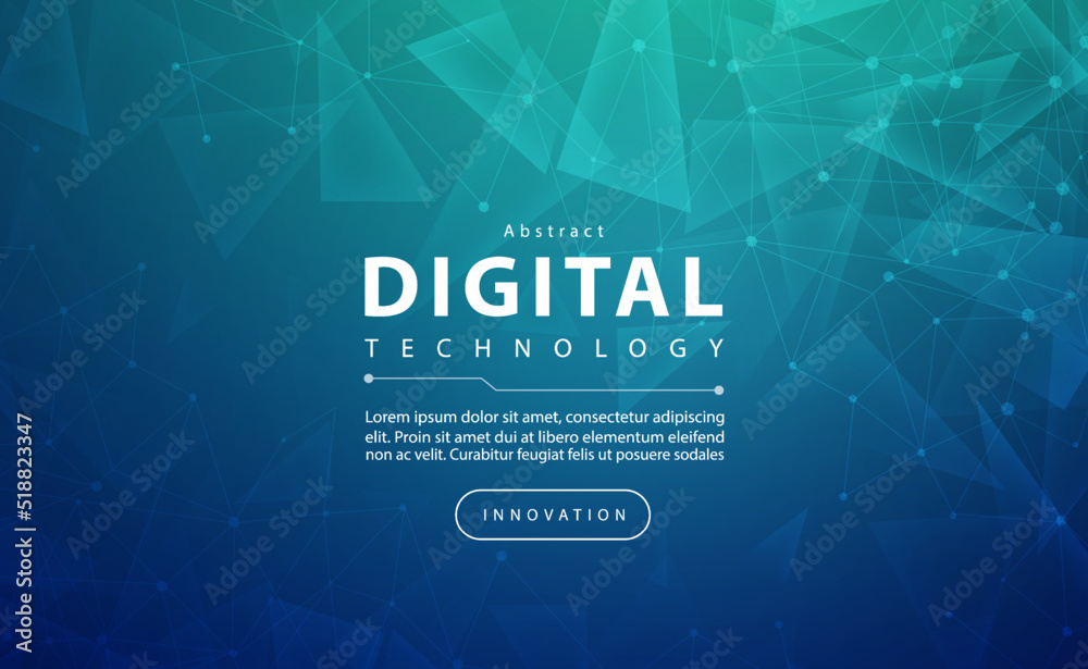 Digital technology banner blue green background concept with technology ...