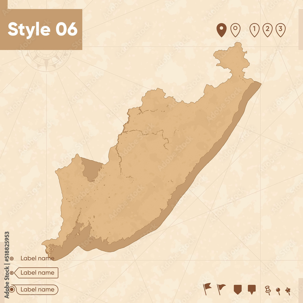 Primorye Territory, Russia - map in vintage style, retro style map ...