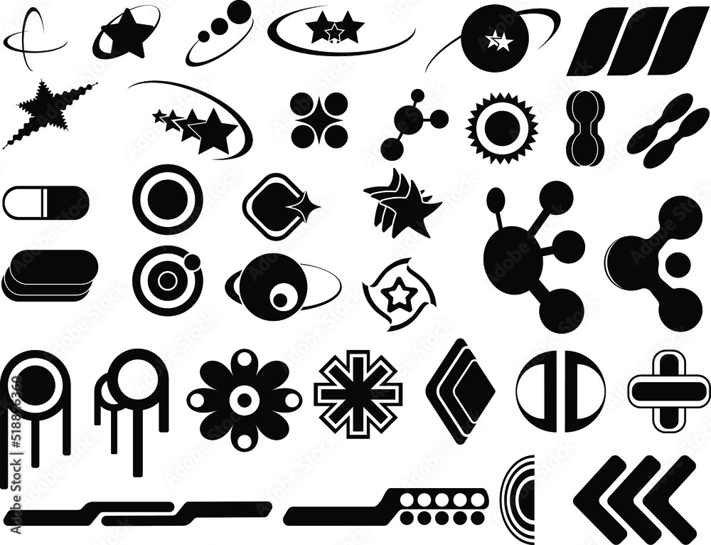 Vector set of Y2K stars, elements and retro-futuristic graphic ornaments for decoration Stock ...