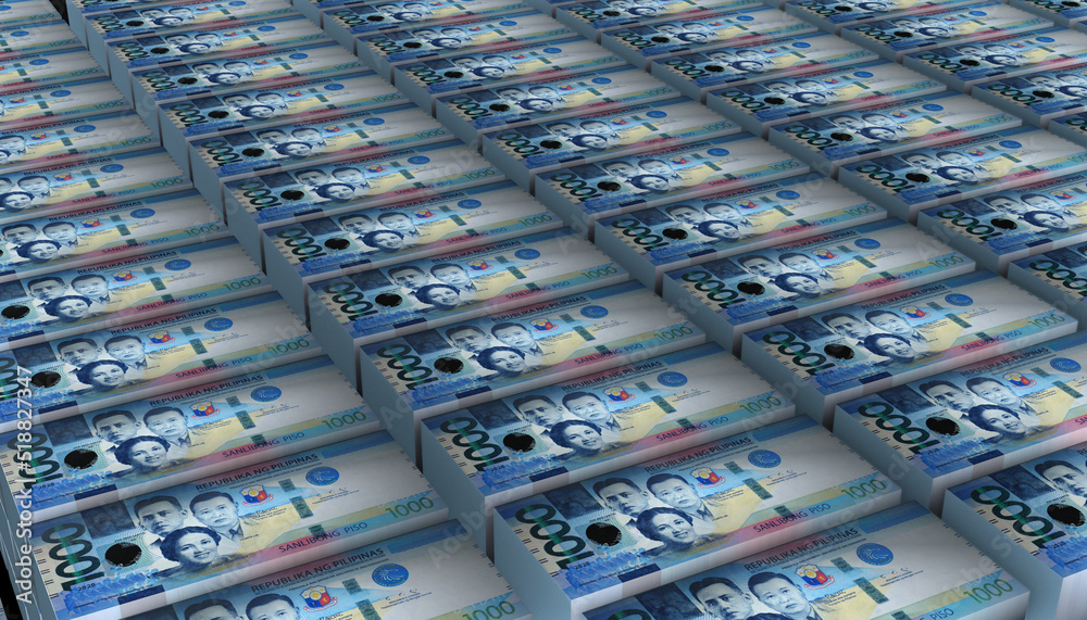 3D Pile of Philippine 1000 Perso Money banknote Stock Illustration ...