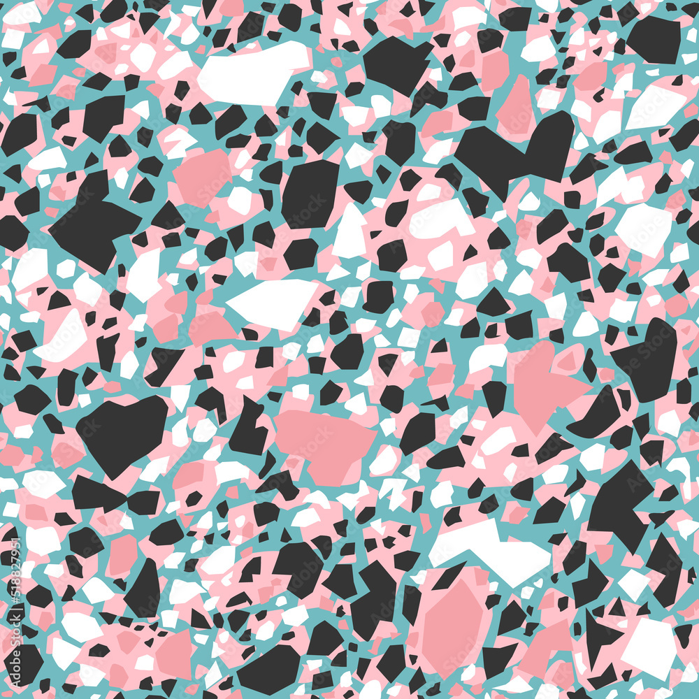Pink terrazzo seamless pattern. Vector repeatable pattern with pebbles ...