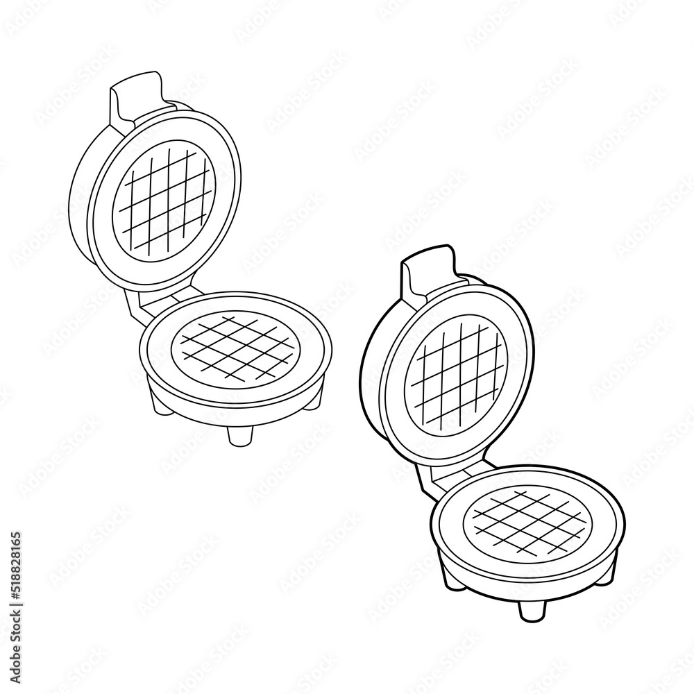 Waffle iron, a kitchen appliance for making waffles at home. Vector ...