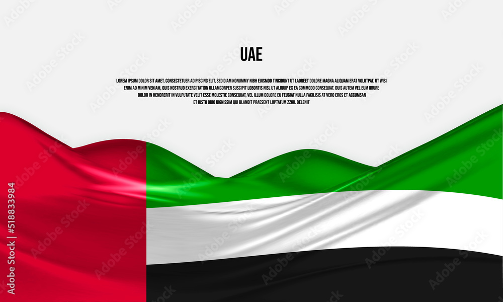 United Arab Emirates flag design. Waving UAE flag made of satin or silk ...