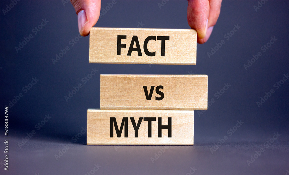 Fact vs myth symbol. Concept words Fact vs myth on wooden blocks on a ...